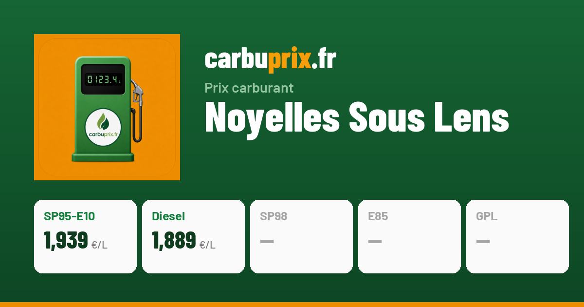 Prix Diesel (Gazole B7) Noyelles Sous Lens aujourd'hui 2026 à partir de ...