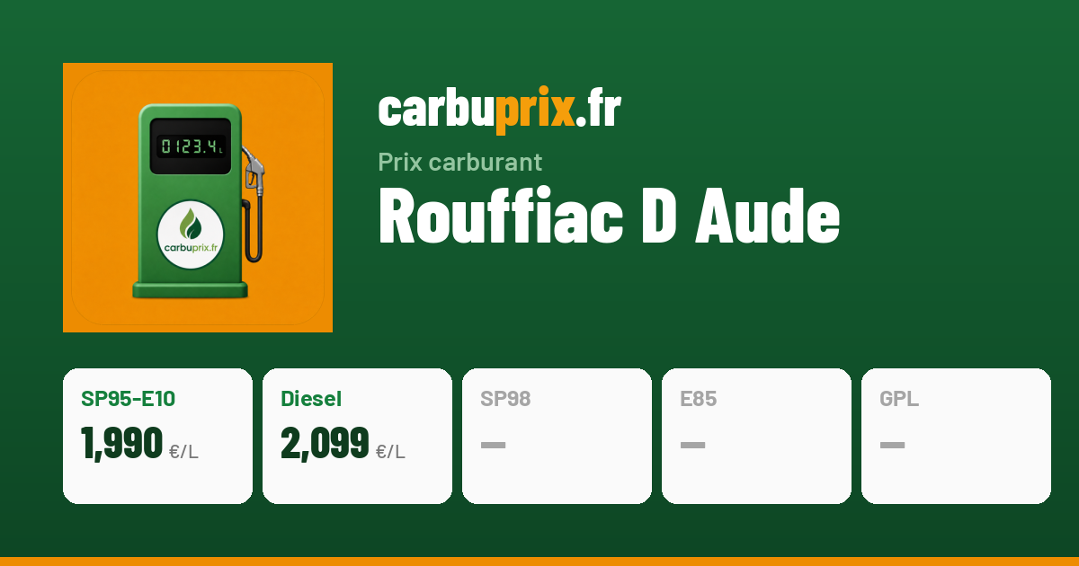 Prix Superéthanol E85 Rouffiac D Aude aujourd'hui 2026 à partir de 0 ...